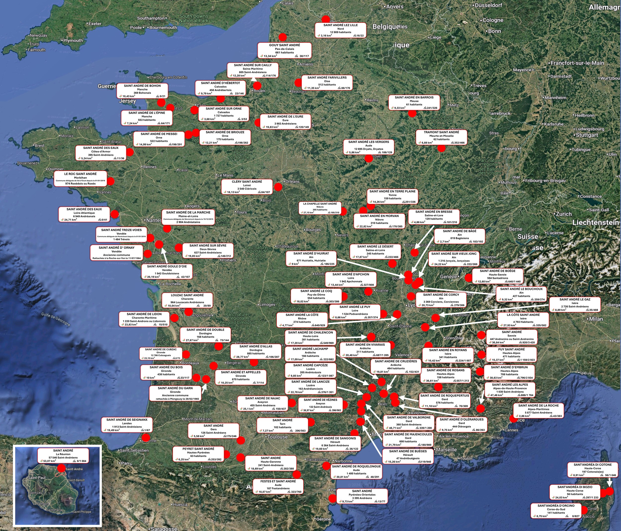 Les Saint André de France – Carte des communes